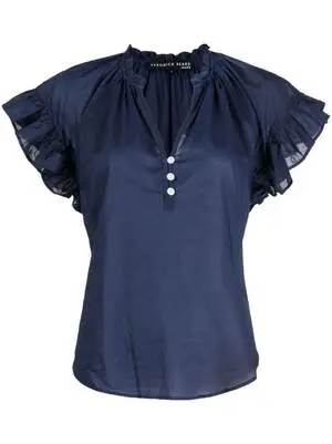 Veronica Beard Ruffled-cuffs Poplin Shirt - Blue
