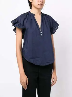 Veronica Beard Ruffled Cuffs Poplin Shirt