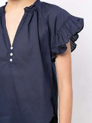 Veronica Beard Ruffled Cuffs Poplin Shirt