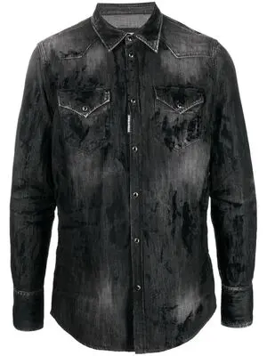 Dsquared2 Distressed-finish Denim Shirt - Black