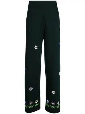 BODE Floral-embroidered Wool Trousers