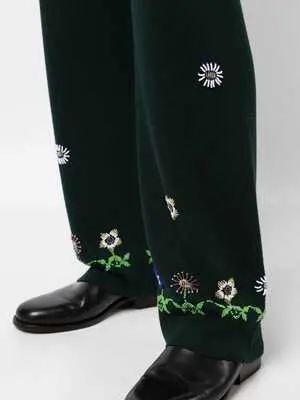 BODE Floral-embroidered Wool Trousers