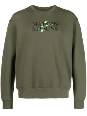 Maison Kitsuné Floral-embroidered Cotton Sweatshirt - Green
