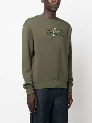 Maison Kitsuné Floral-embroidered Cotton Sweatshirt - Green