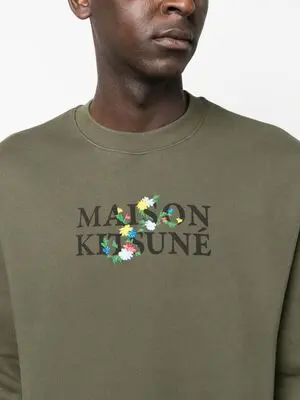 Maison Kitsuné Floral-embroidered Cotton Sweatshirt - Green