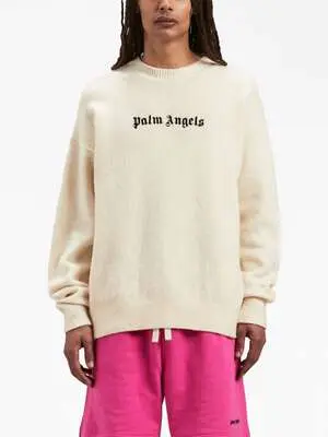 Palm Angels Logo-embroidered Wool-blend Jumper - White