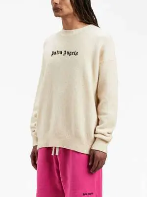 Palm Angels Logo-embroidered Wool-blend Jumper - White