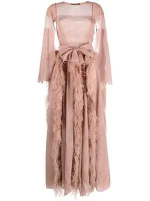 ANTONINO VALENTI Feather-detail Maxi Dress - Pink
