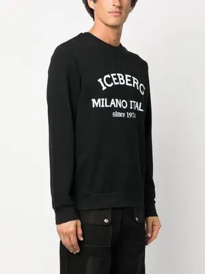 Iceberg Logo Print Cotton Sweatshirt - Black