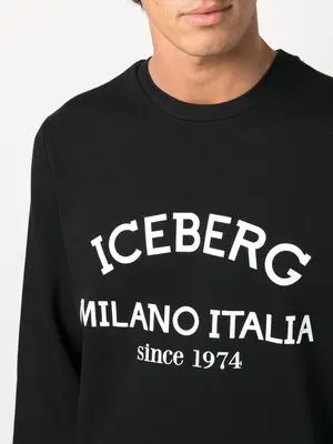 Iceberg Logo Print Cotton Sweatshirt - Black