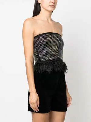 Patrizia Pepe Feather-trim Rhinestone Mesh Top