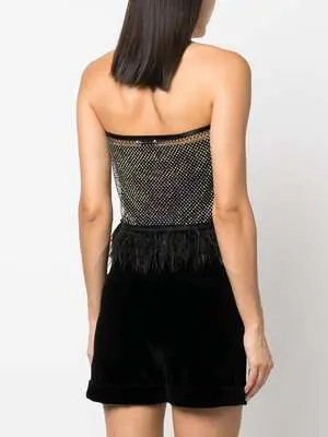 Patrizia Pepe Feather-trim Rhinestone Mesh Top