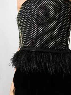 Patrizia Pepe Feather-trim Rhinestone Mesh Top