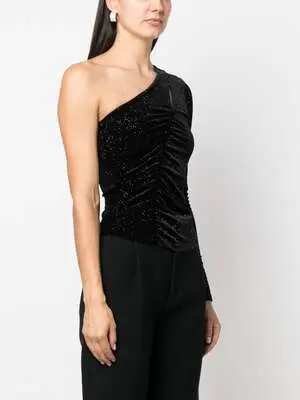 Patrizia Pepe Glitter-detail Asymmetric Velvet Top
