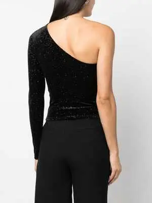 Patrizia Pepe Glitter-detail Asymmetric Velvet Top