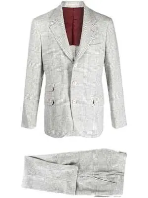 Brunello Cucinelli Single-breasted Checked Suit - Grey