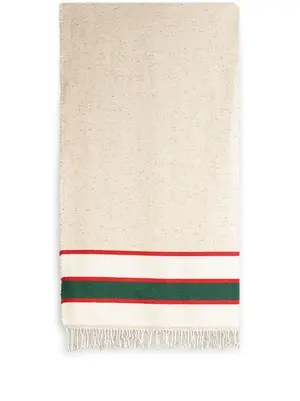 THE HOUSE OF LYRIA Prua Intarsia-knit Striped Blanket - Neutrals