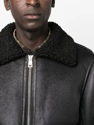 A.P.C. Faux-Shearling Trim Bomber Jacket In Black - 56% Off