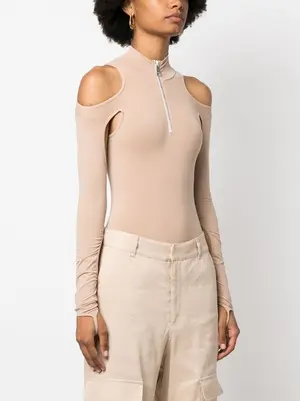 ANDREĀDAMO Sculpted Jersey Cut-out Bodysuit - Neutrals