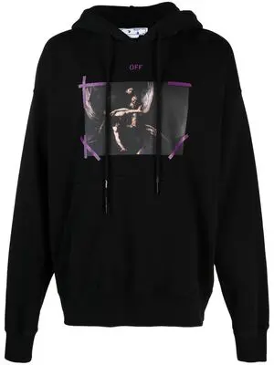 Off-White Cotton Graphic Print Hoodie - Black