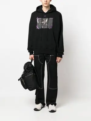 Off-White Cotton Graphic Print Hoodie