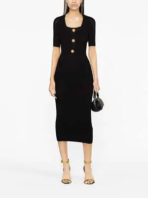Balmain Button-embellished Ribbed Knit Midi Dress
