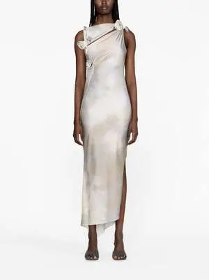 Coperni Floral-appliqué Cut-out Dress - Neutrals