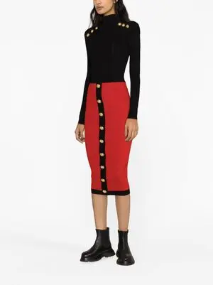 Balmain Buttoned Knit Midi Skirt - Red
