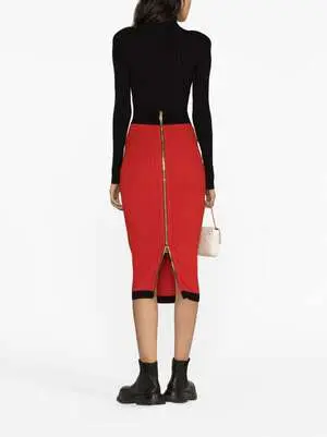 Balmain Buttoned Knit Midi Skirt - Red