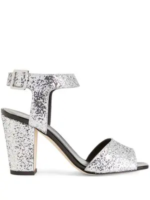 GIUSEPPE ZANOTTI Emmanuelle 80mm Glitter Sandals - Silver