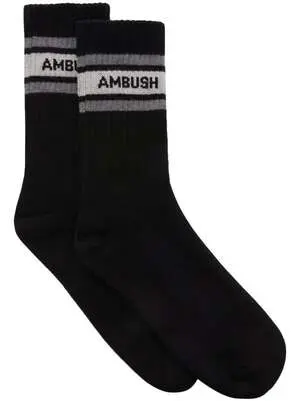 AMBUSH Logo-jacquard Ribbed Ankle Socks - Black