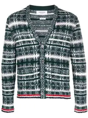 Thom Browne Tartan Check Pattern Merino Wool & Mohair Cardigan - Green