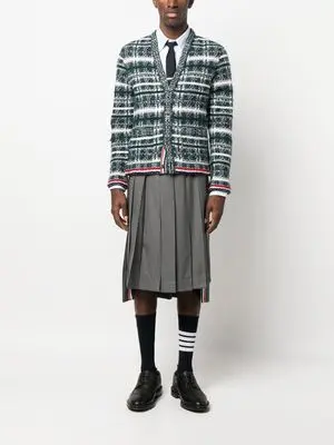Thom Browne Tartan Check Pattern Merino Wool & Mohair Cardigan