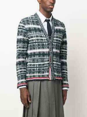 Thom Browne Tartan Check Pattern Merino Wool & Mohair Cardigan
