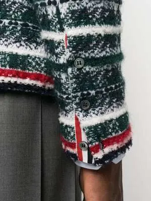 Thom Browne Tartan Check Pattern Merino Wool & Mohair Cardigan