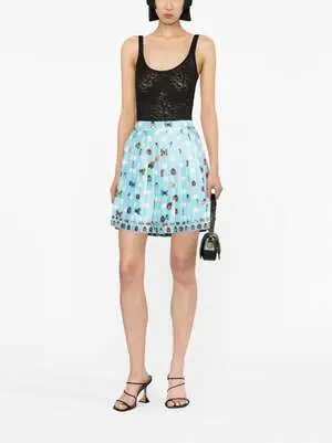 Versace Pleated Butterfly Print Silk Skirt