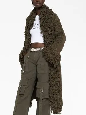 Blumarine Fringe Virgin Wool Coat - Green