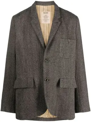 UMA WANG Herringbone-pattern Single-breasted Blazer