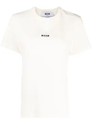 MSGM Logo-print Cotton T-shirt - Neutrals