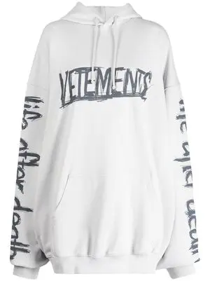 Vetements Logo-print Cotton Hoodie - Grey