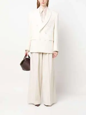 Theory Pleated Palazzo Trousers Bone White