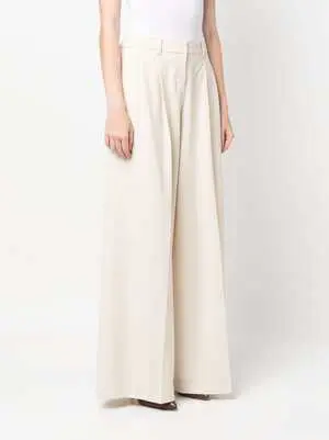 Theory Pleated Palazzo Trousers Bone White