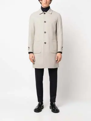 Eleventy Spread-collar Wool Coat - Neutrals