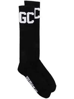 Gcds Logo-jacquard Ribbed Socks - Black