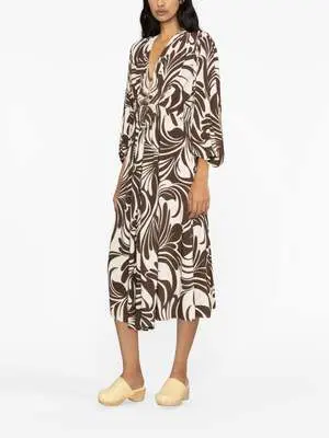 La DoubleJ Camerino Watermarble-print Maxi Dress - Brown