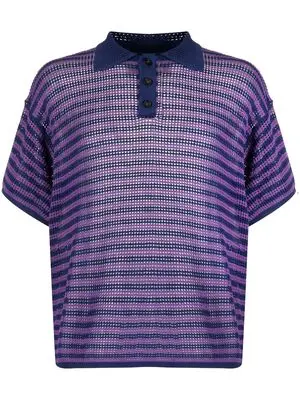 BODE Striped Open-knit Polo Shirt