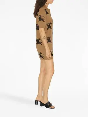 Burberry Equestrian Knight Motif Jacquard Shirt Dress - Neutrals