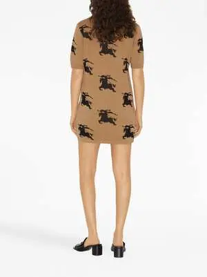 Burberry Equestrian Knight Motif Jacquard Shirt Dress - Neutrals