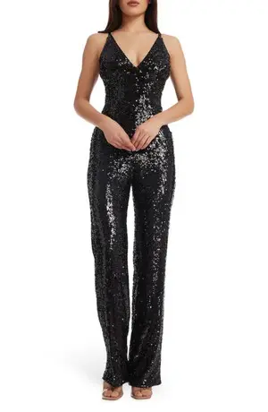 Dress The Population Charlie Sequin Wide Leg Jumpsuit - Black