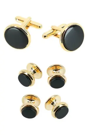 Trafalgar Sutton Onyx Cuff Link & Stud Set - 24 Karat Gold And Genuine Onyx